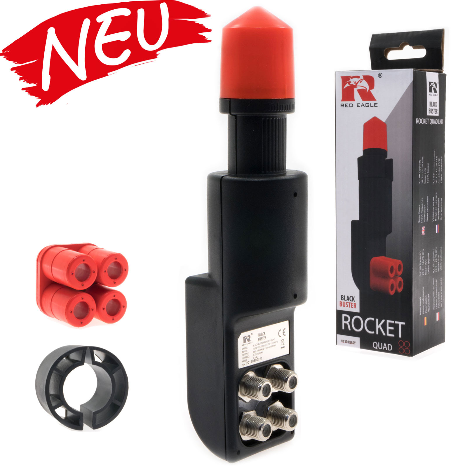 Red Eagle Rocket Quad LNB 0,1dB Multifeed Black Buster Satellit Kopf ...